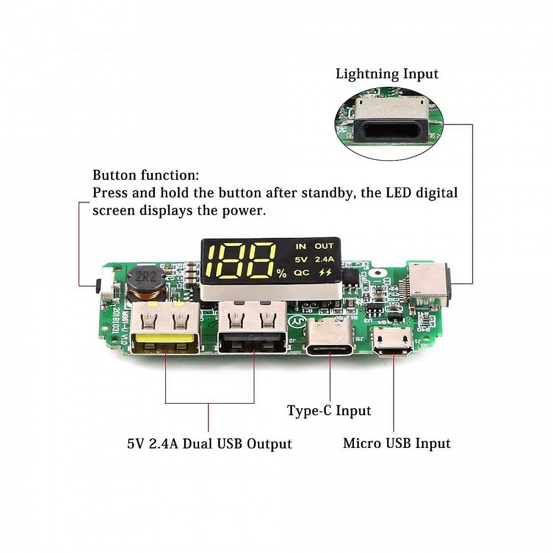 18650 5V 2.4A Lithium Battery Digital Display Charging Module with Dual ...