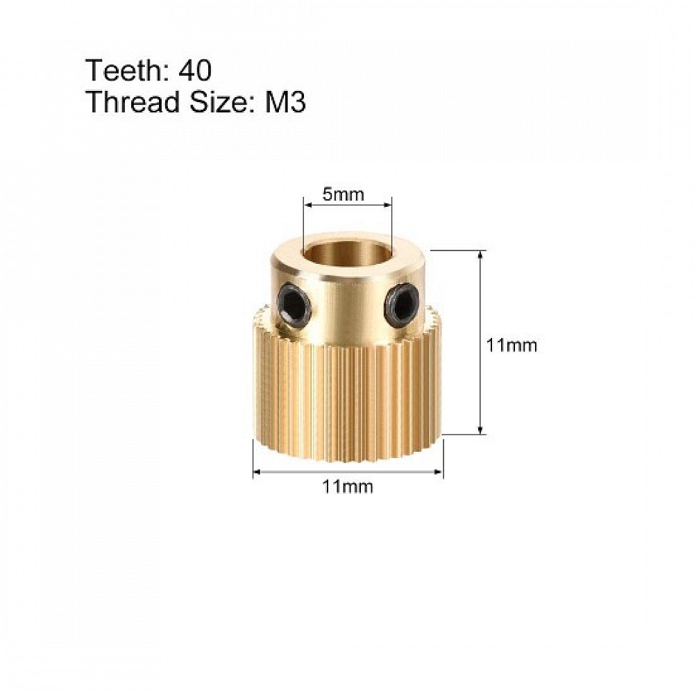 40 Teeth Brass Extrusion Wheel for 3D Printers