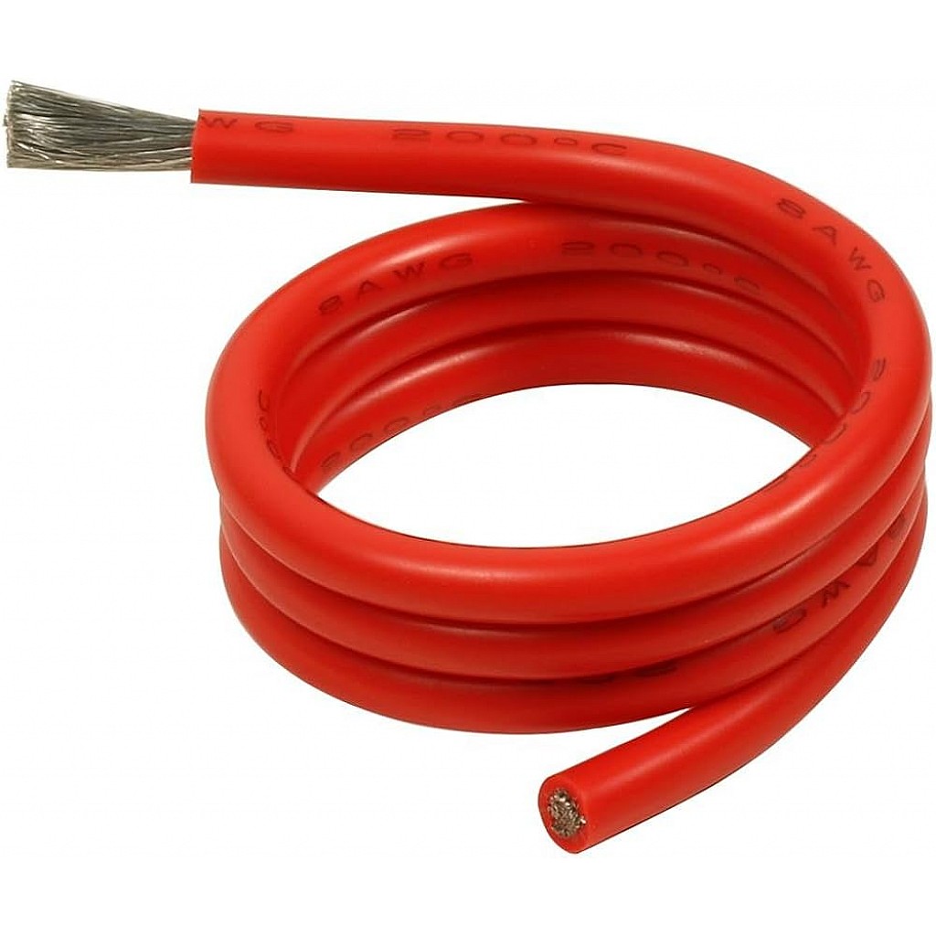 8AWG High Quality Red Silicon Wire - 1Meter