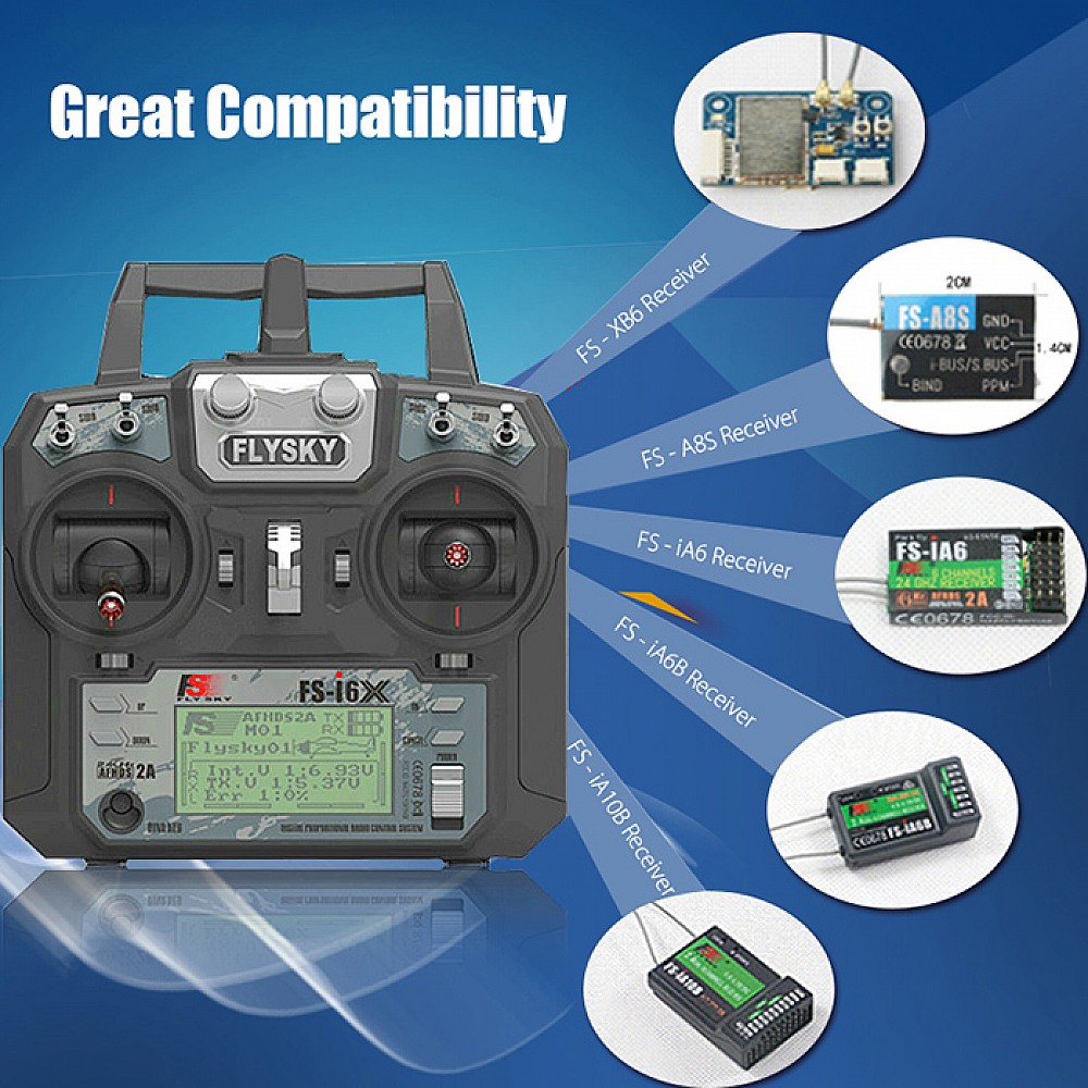 Flysky FS-i6X 2.4GHz 10CH AFHDS 2A RC Transmitter With FS-iA10B 2.4GHz 10CH Receiver