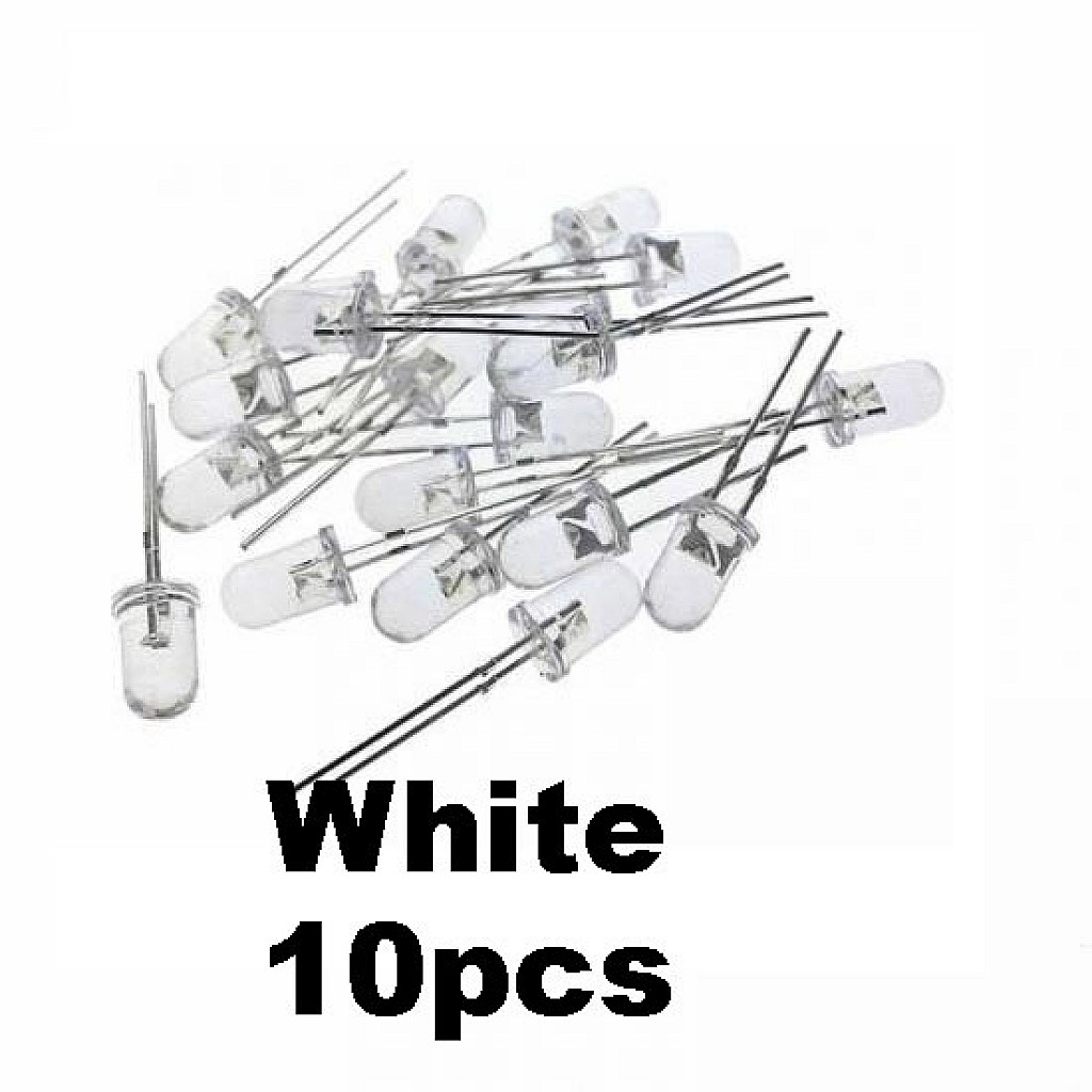10pcs White Transparent LED Light Diode 5mm (Light Emitting Diod) - FR455