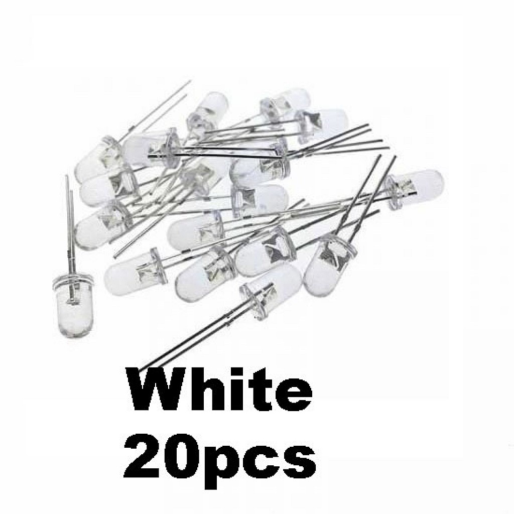 20pcs White Transparent LED Light Diode 5mm (Light Emitting Diod) - FR301
