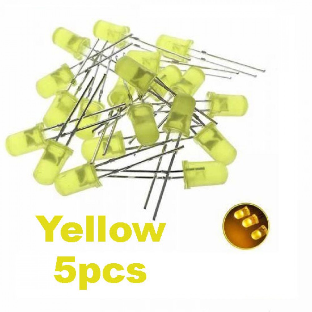 Yellow LED 5mm Pack Of 5 (Light Emitting Diod) - FR477