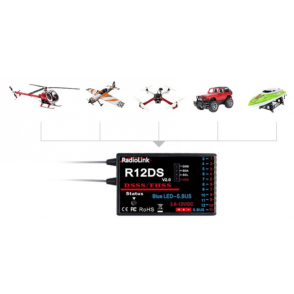 Radiolink AT10II transmitter with R12DS 12 Channels Receiver for racing ...