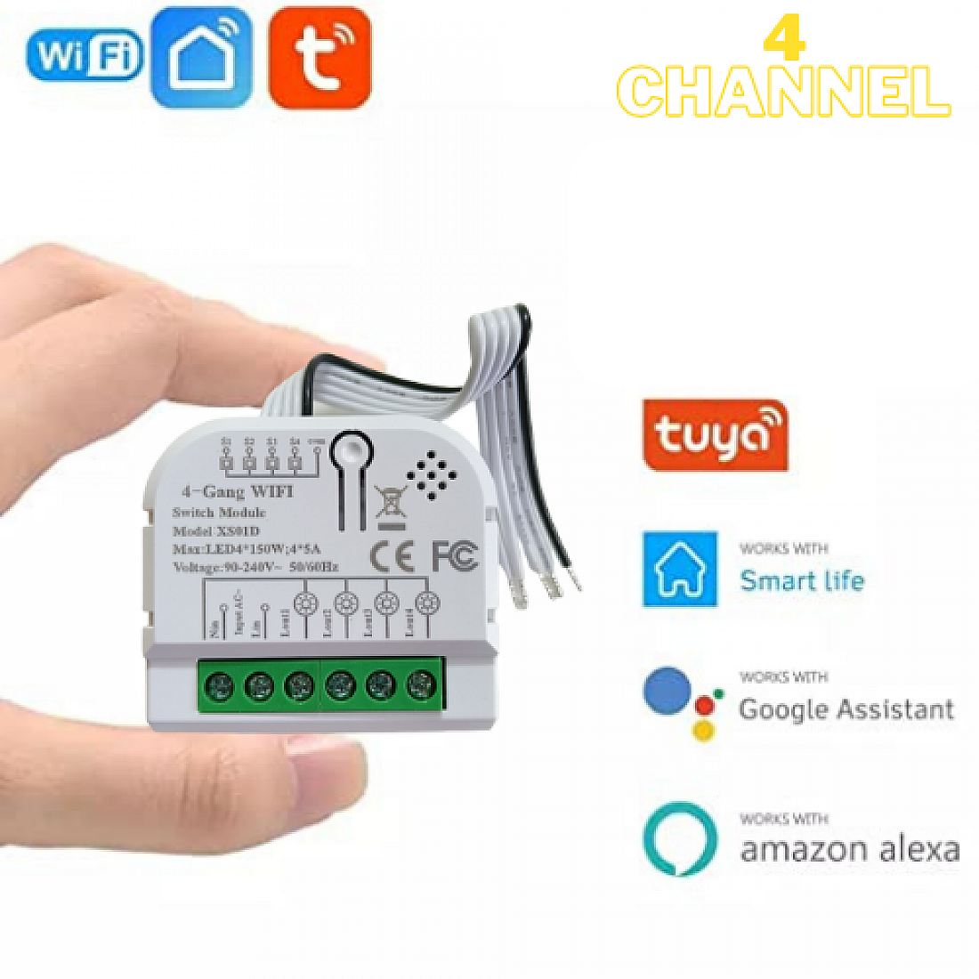 4 Channel Smart Wireless WIFI 10A Switch Work with Alexa , Smart life app, Google home and IFTTT ...