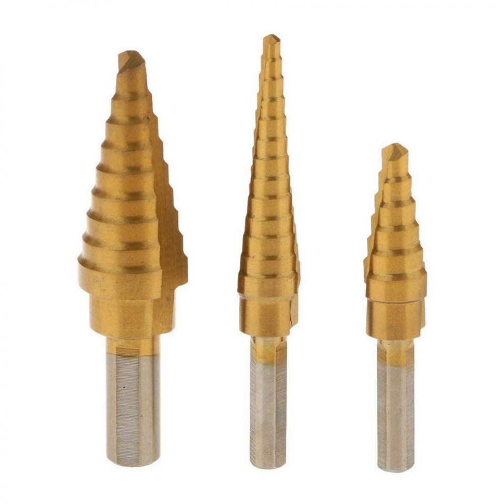 Triangular Shank HSS Steel Step Cone Drill Titanium Bit Set Hole Cutter ...
