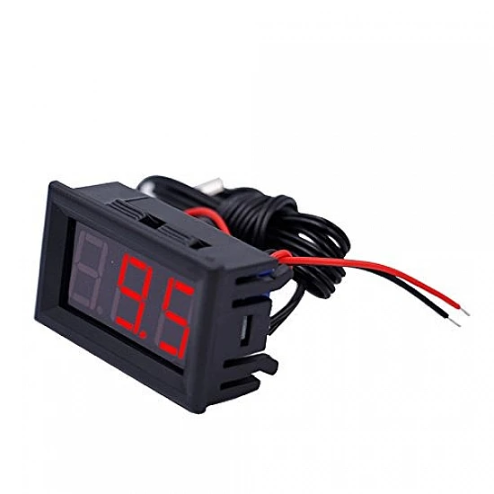 12V Red LED Digital Thermometer - Waterproof Probe - Car & Refrigerator