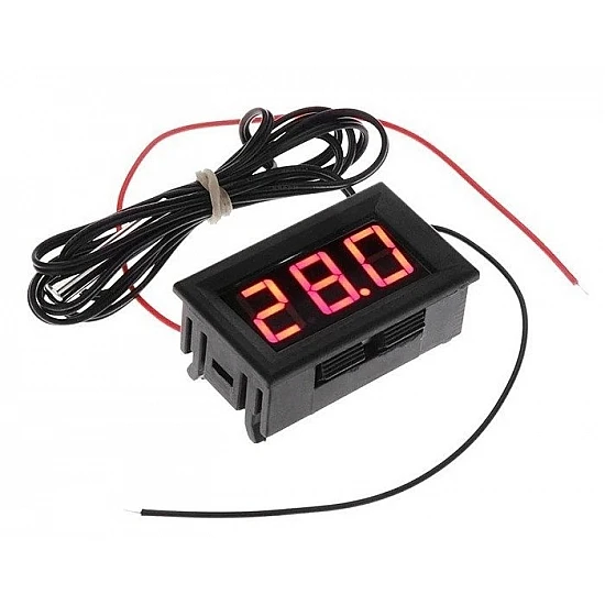12V Red LED Digital Thermometer - Waterproof Probe - Car & Refrigerator