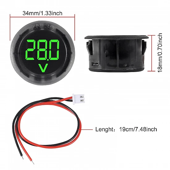 Circular 0.56" DC 4-100V Round Two-wire Digital Voltmeter (Green LED)